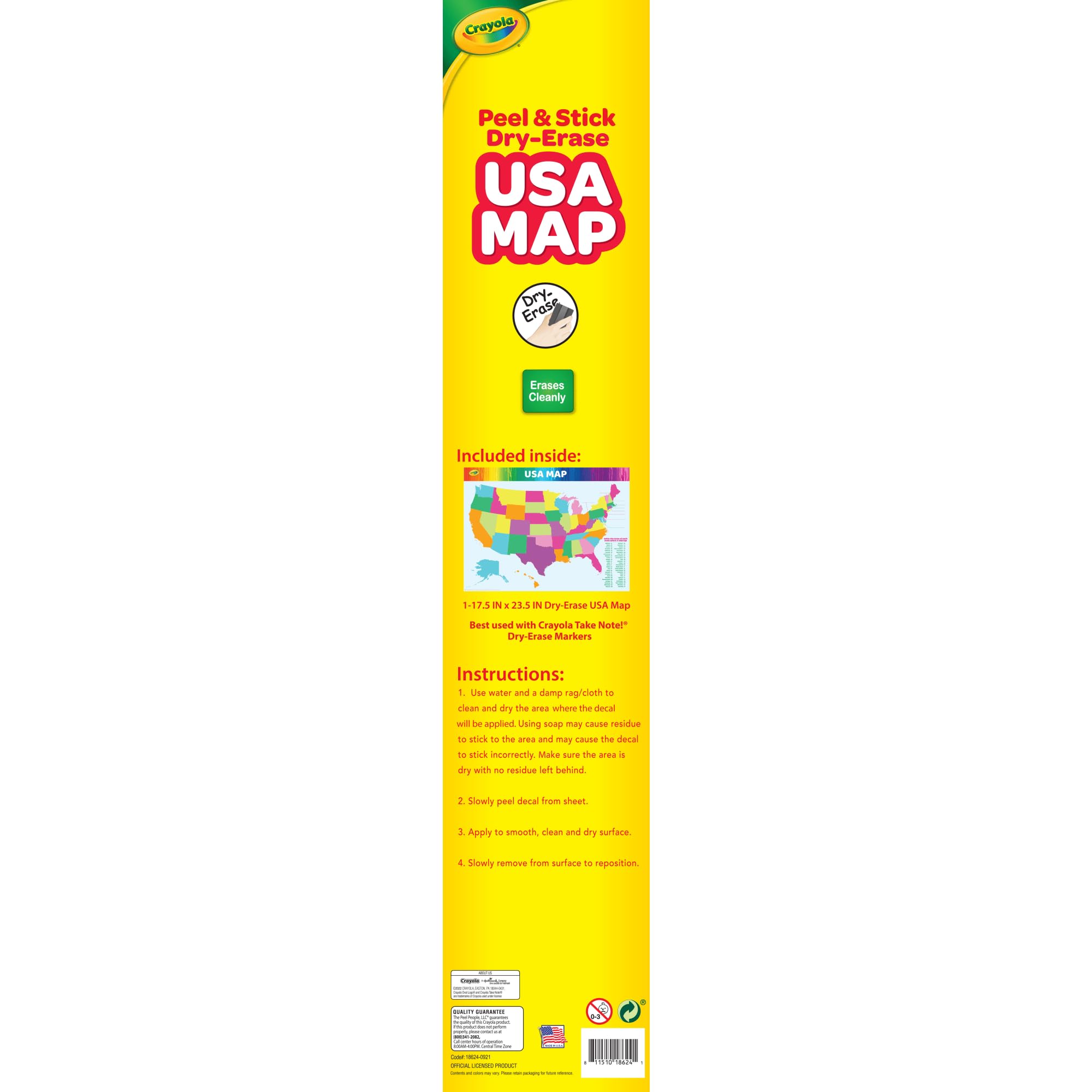 Crayola Dry-Erase USA Map, 23-1/2" x 17-1/2"