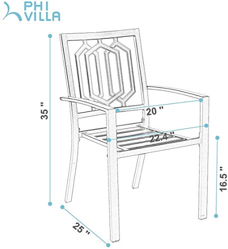 PHI VILLA Outdoor Dining Chairs Metal Patio Bistro Stackable Chairs Set of 2, Black