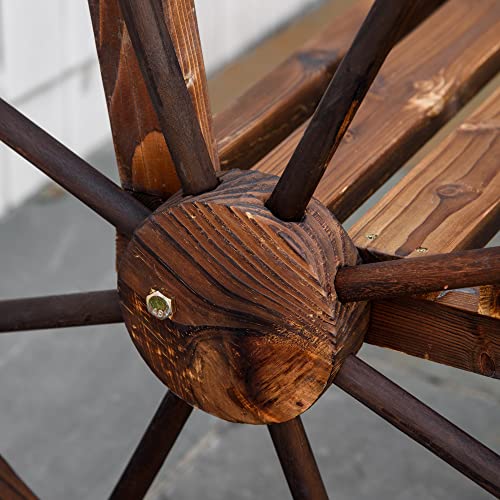 Outsunny Wooden Wagon Wheel Bench, 3-Person Rustic Slatted Seat, Outdoor Patio Furniture, Brown