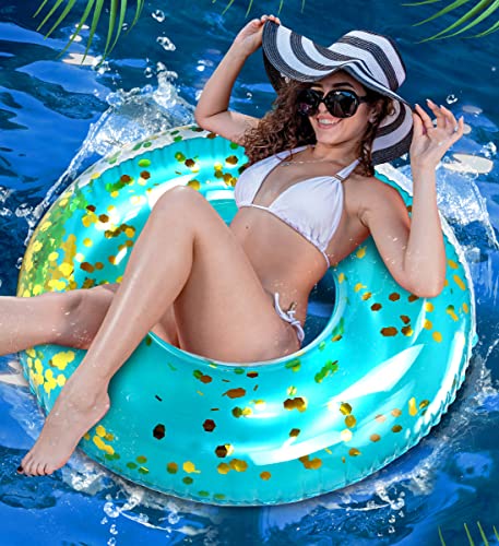 CoTa Global Inflatable Blue Gold Pool Float Tube - Luxurious Fun Lounger Filled with Sparkle Gold Confetti, Cool Blue Gold Design, Water Swimming Ring Pool Floaties for Beach and Pool - 36 Inches
