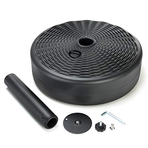 Home Zone Living 40lb Round Fillable Patio Umbrella Base Stand, 18in, Pole Holder, Water, Sand, Fits Poles Up to 1.9in(48mm) Diameter, UV Resistant, Lawn, Deck, Backyard, Garden, Spa, Pool, USA-Based
