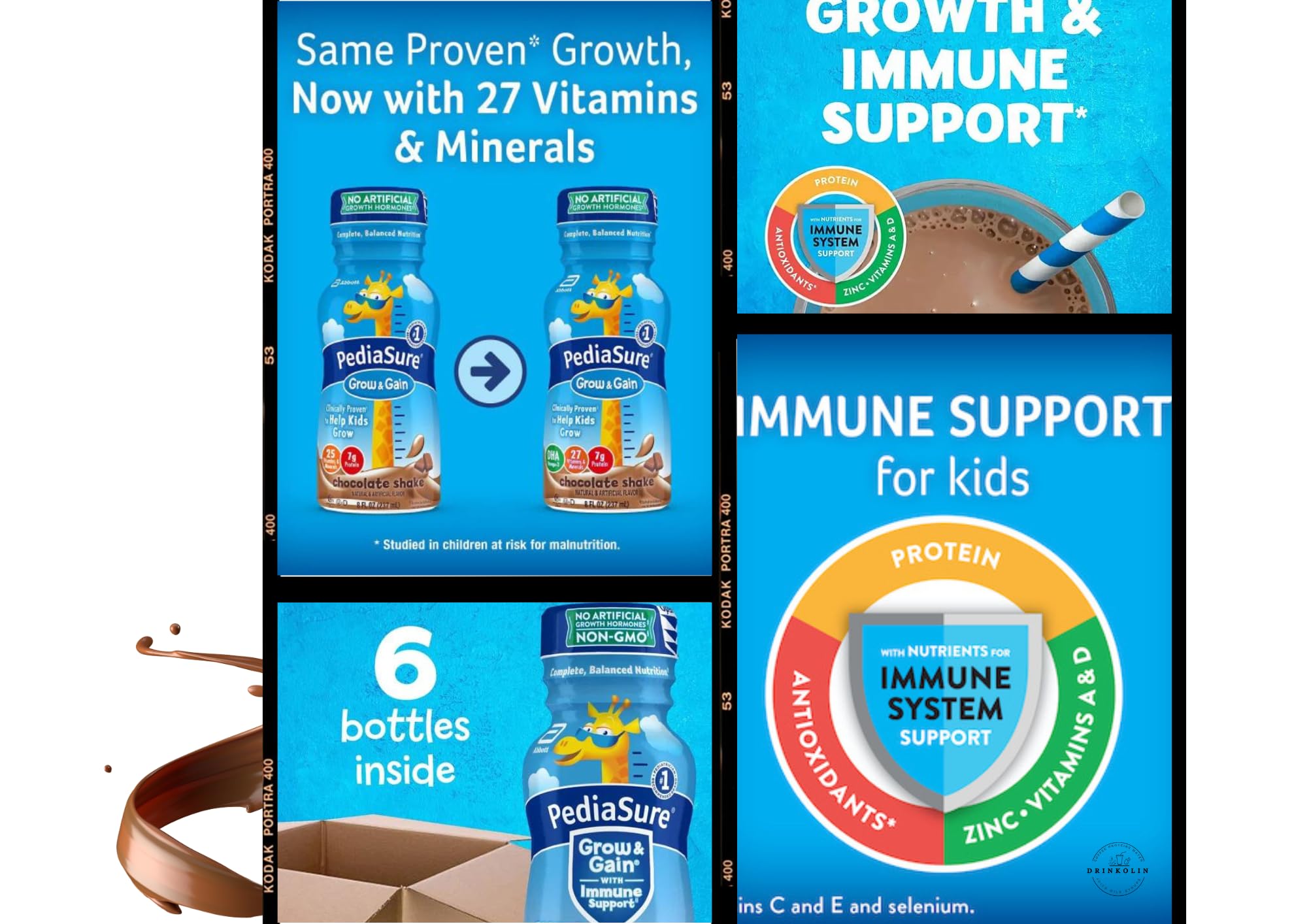 Immune Support Kids Protein Shake Grow & Gain Chocolate Flavor, 8 Fl Oz 8 Pack