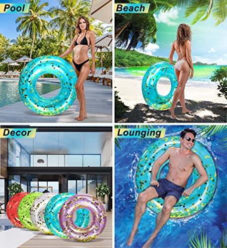 CoTa Global Inflatable Blue Gold Pool Float Tube - Luxurious Fun Lounger Filled with Sparkle Gold Confetti, Cool Blue Gold Design, Water Swimming Ring Pool Floaties for Beach and Pool - 36 Inches