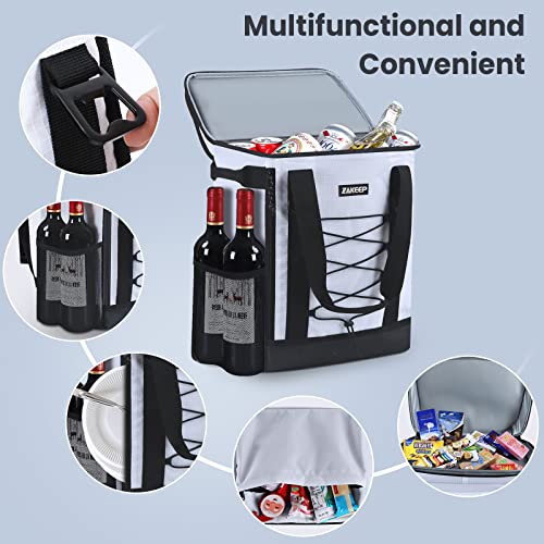 ZAKEEP Cooler Backpack, 36 Cans Multifunctional Leakproof Cooler Backpack with Padded Top Handle, Mesh Pocket for Camping BBQ (White)