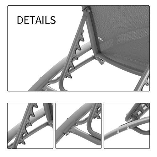 Outdoor Patio Chaise Lounge Chair Set of 2,5 Adjustable Backrest Sun Recliner Chair with Removable Pillow Suitable for Poolside,Garden,Balcony,Beach,Yard