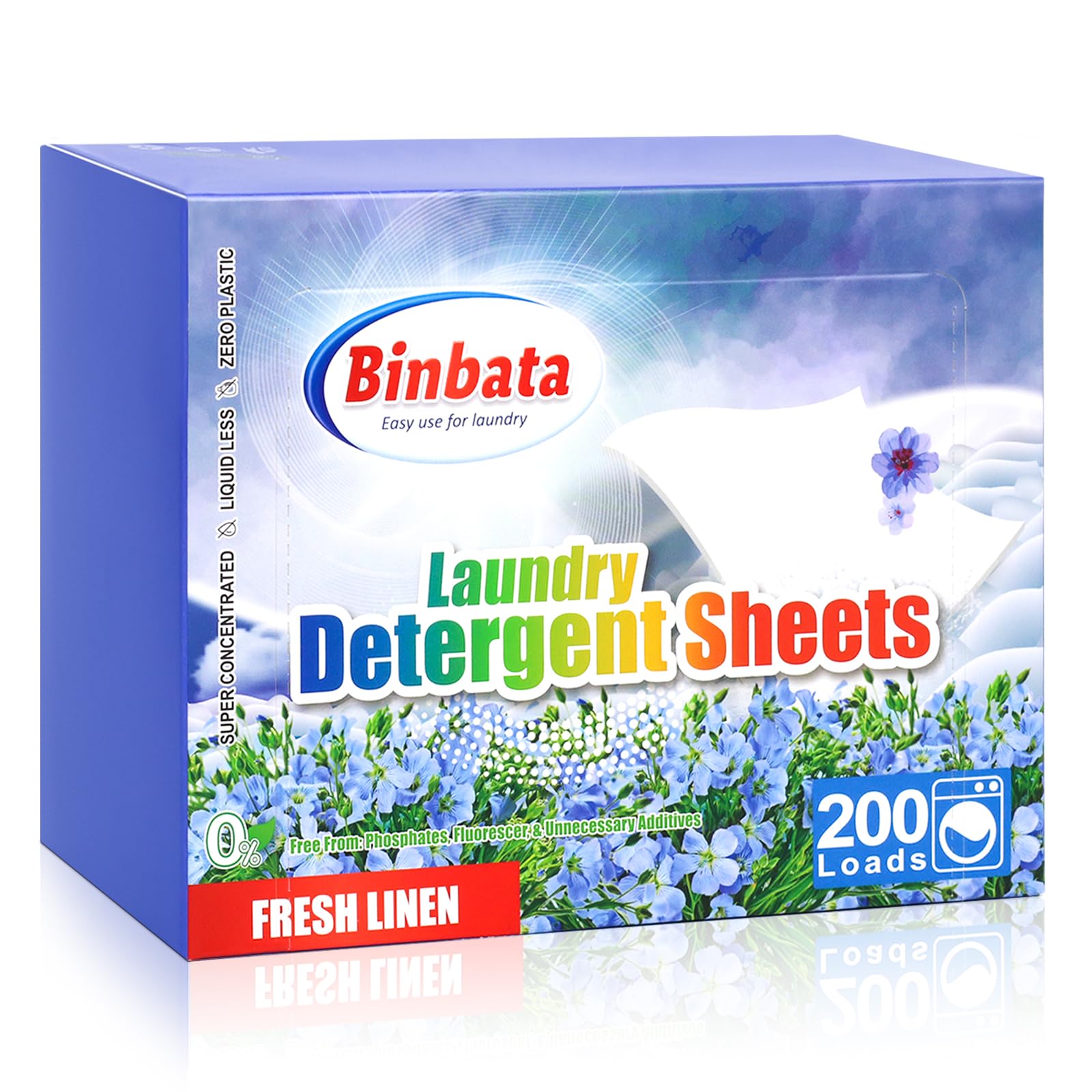 Binbata Laundry Detergent Sheets, 200 Loads Fresh Linen Scent Hypoallergenic Eco-Friendly Laundry Sheets, Biodegradable Plastic Free Liquidless Laundry Sheets Detergent Suitable for Sensitive Skin