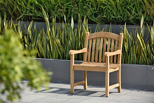 Amazonia SC SUMBAWAARM Newcastle Patio Armchair | Certified Teak | Ideal for Outdoors, 23Lx25Wx35H, Light Brown