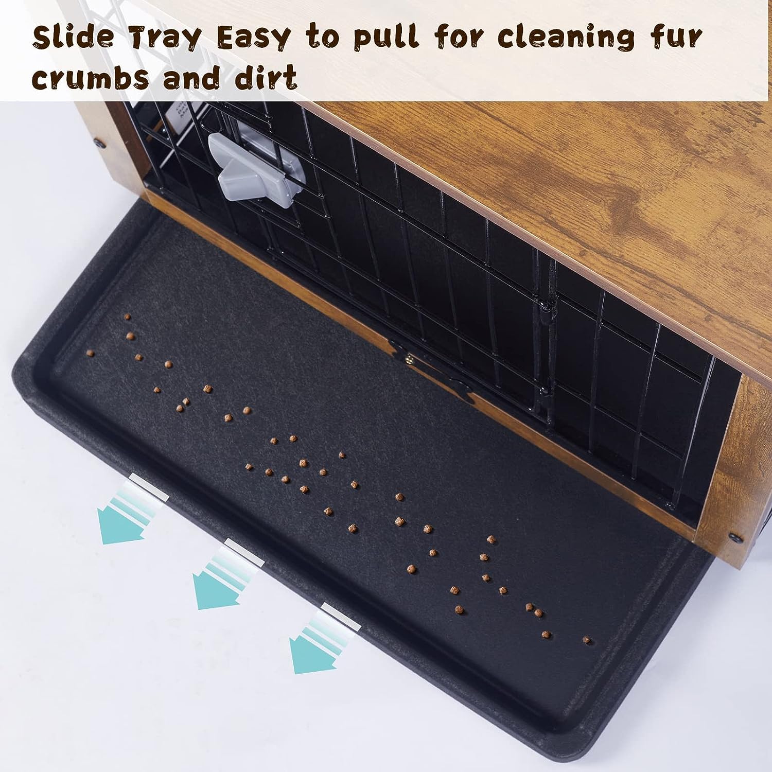 COPAW Dog Crate Furniture - 32 Inch Wooden Wire Pet Kennels with Double Doors Cushion and Removable Tray, Brown, Black