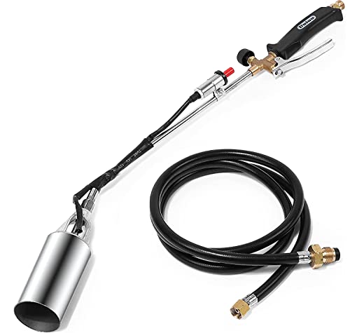 Propane Torch Weed Burner Propane Weed Torch with Turbo Trigger Push Button Igniter,Blow Torch High Output 800,000 BTU Heavy Duty Flamethrower with 9.8FT Hose for Garden Weeds,Ice Snow,Roof,Charcoal