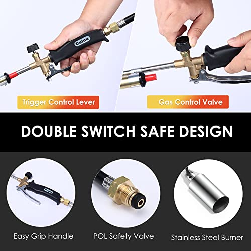 Propane Torch Weed Burner Propane Weed Torch with Turbo Trigger Push Button Igniter,Blow Torch High Output 800,000 BTU Heavy Duty Flamethrower with 9.8FT Hose for Garden Weeds,Ice Snow,Roof,Charcoal