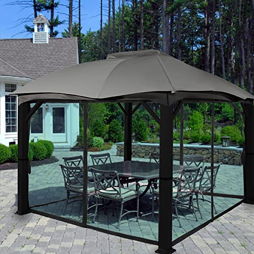 DURCOVER 10x10ft Universal Replacement Mosquito Netting, Universal Gazebo Netting with Zippers for Outdoor Garden Patio Gazebo 4-Panel Screen Sidewalls, Black (Mosquito Net Only)