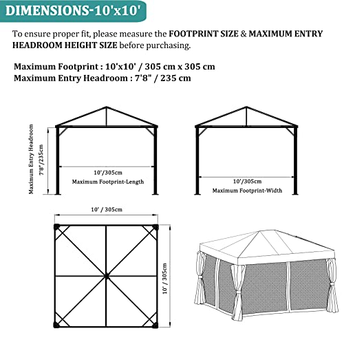 DURCOVER 10x10ft Universal Replacement Mosquito Netting, Universal Gazebo Netting with Zippers for Outdoor Garden Patio Gazebo 4-Panel Screen Sidewalls, Black (Mosquito Net Only)
