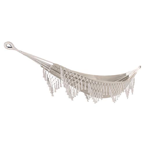 Bliss Hammocks BH-400FR Hammock in a Bag with Fringe, Cotton, Portable, Supports up to 250-Pounds for Camping, Hiking and Outdoors, Natural