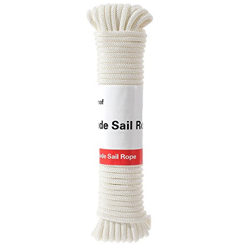 COCONUT Sun Shade Sail Flagpole Heavy Duty Outdoor UV Block 100% Polyester Braided White Long Rope 1/4 Inch 50 Feet