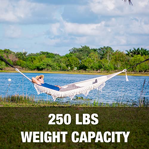 Bliss Hammocks BH-400FR Hammock in a Bag with Fringe, Cotton, Portable, Supports up to 250-Pounds for Camping, Hiking and Outdoors, Natural