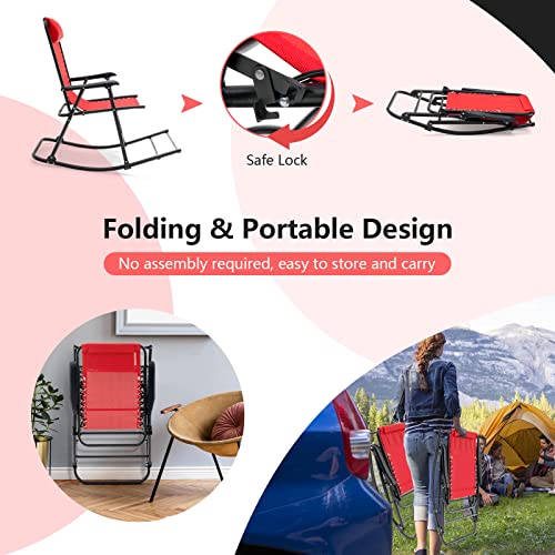 Tangkula Outdoor Folding Rocking Chair, No Assembly Required, Foldable Rocker Recliner with Headrest, Portable Lounge Chair for Camping, Patio, Lawn, Garden, Yard or Balcony