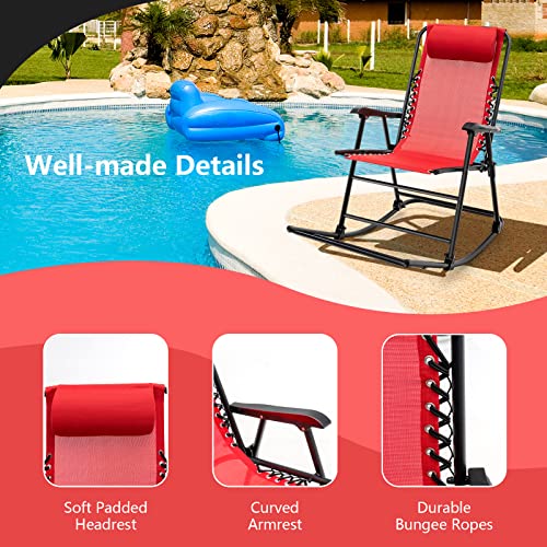 Tangkula Outdoor Folding Rocking Chair, No Assembly Required, Foldable Rocker Recliner with Headrest, Portable Lounge Chair for Camping, Patio, Lawn, Garden, Yard or Balcony