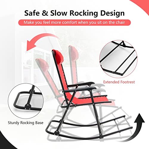 Tangkula Outdoor Folding Rocking Chair, No Assembly Required, Foldable Rocker Recliner with Headrest, Portable Lounge Chair for Camping, Patio, Lawn, Garden, Yard or Balcony