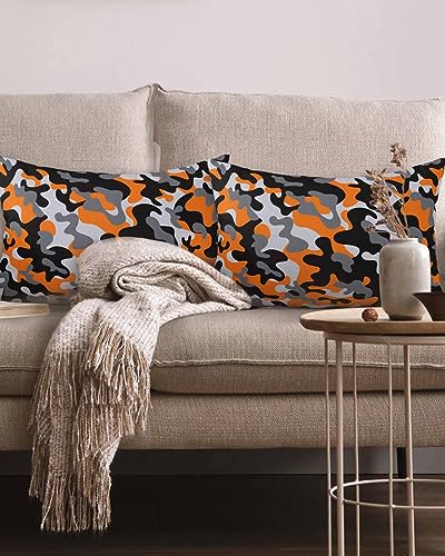 LUSWEET Cotton Throw Pillow Covers Reversible Set of 2, Camo Soft Couch Pillow Covers for Sofa Bedroom Living Room 12 x 20 Inch Decorative Cushion Case Home Decor