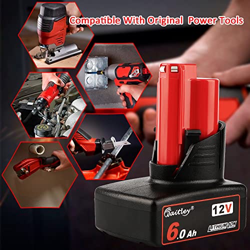 waitley 12V 6Ah Replacement Battery Compatible with Milwaukee M12 6.0Ah Lithium-ion Battery 48-11-2411 48-11-2440 48-11-2402 Tools