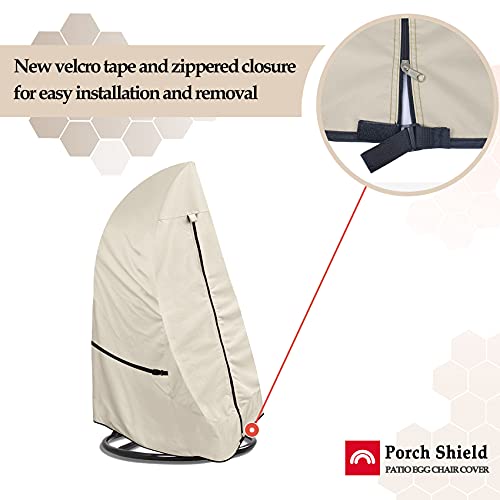Porch Shield Patio Hanging Egg Chair Cover - Waterproof Outdoor Single Seat Wicker Swing Egg Chair with Stand Protector, Beige