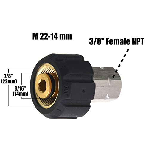 Tool Daily Pressure Washer Adapter, M22 female to 3/8 Inch Female NPT Fitting, 5000 PSI