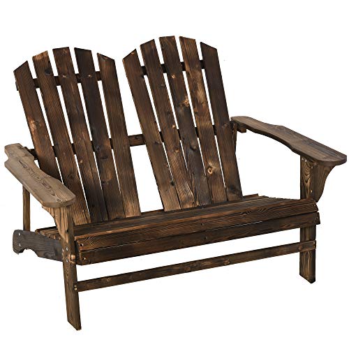Outsunny 2 Person Adirondack Loveseat, Fire Pit Chair for 2, Wooden Double Adirondack for Patio, Porch, Backyard, Garden with High-Back, Wide Armrests, Brown