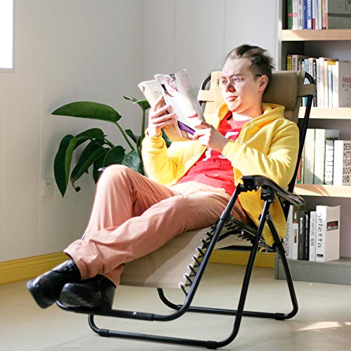 WEGO Zero Gravity Chair, Lawn Chair Flolding Recliner Lounge Chair with Removable Pillow and Side Table,Beige