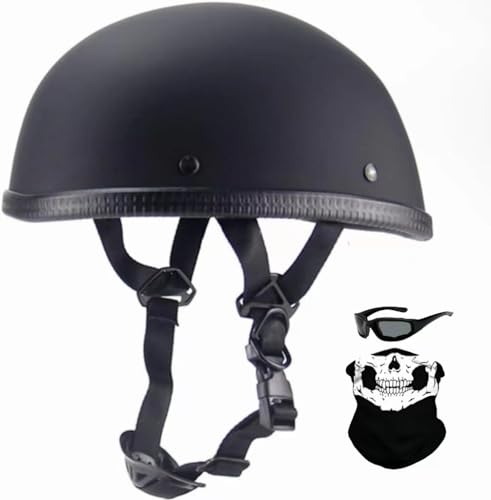 German Style Motorcycle Helmet,Adult Half Helmet Open Face DOT Approved , Retro Half Face Helmet for Cruiser Scooter Chopper (Matte Black,Small)