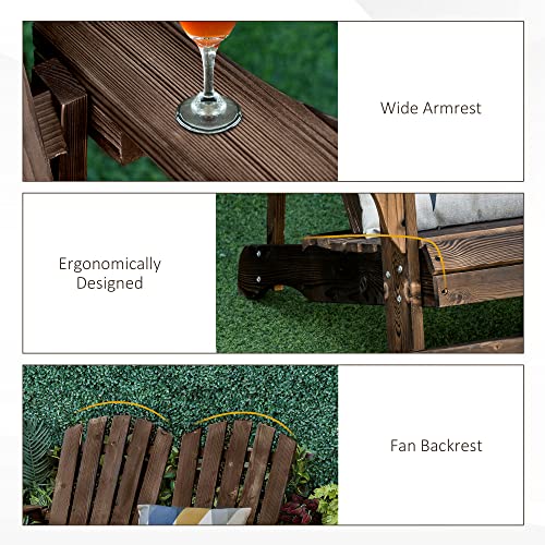 Outsunny 2 Person Adirondack Loveseat, Fire Pit Chair for 2, Wooden Double Adirondack for Patio, Porch, Backyard, Garden with High-Back, Wide Armrests, Brown