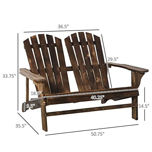 Outsunny 2 Person Adirondack Loveseat, Fire Pit Chair for 2, Wooden Double Adirondack for Patio, Porch, Backyard, Garden with High-Back, Wide Armrests, Brown