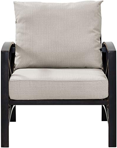 Crosley Furniture KO60007BZ-OL Kaplan Outdoor Metal Arm Chair, Oiled Bronze with Oatmeal Cushions