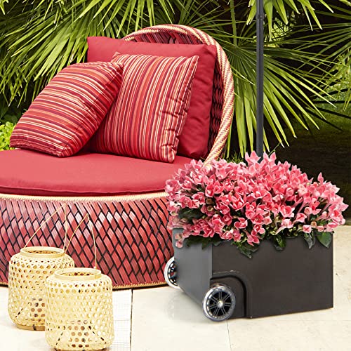 Tangkula 170LBS 2-in-1 Patio Umbrella Base, Fillable Umbrella Stand with 2 Universal Wheels, Garden Flower Box with Drainage Hole, Outdoor Heavy Duty Umbrella Stand for Courtyard, Poolside (Black)