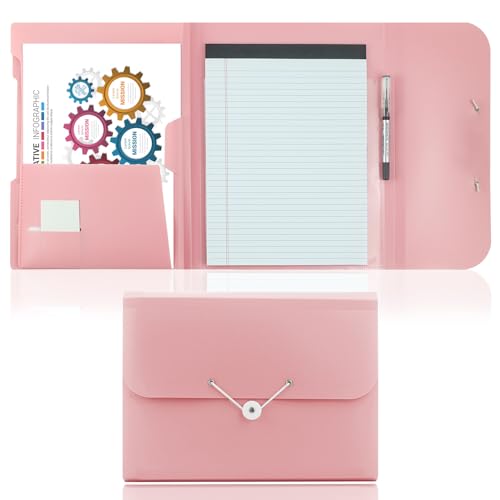 JIMEIQI Accordion File Organizer, 6 Pockets Versatile Document Organizer for Letter Size/A4 Paper/Receipts with One Notebook, Pink Expanding File Folder for Office/School/Home/Travel