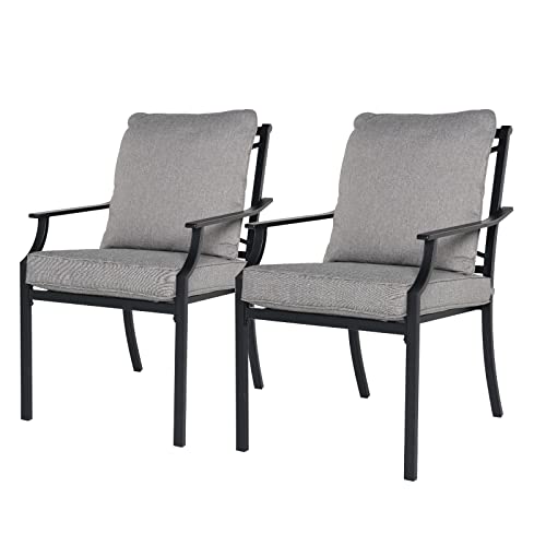 Grand patio 2 Pieces Dining Chairs,Outdoor Chairs,Patio Fixed Dining Chair Set of 2,with Gray Olefin Cushions