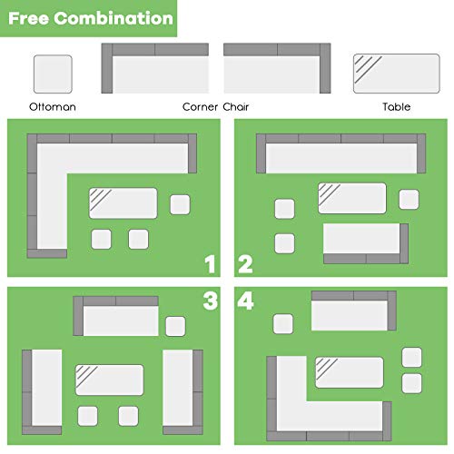 RELAX4LIFE 7 PCS Wicker Patio Furniture Set Outdoor Rattan Sofa Set All Weather with Dining Table & Ottomans Soft Cushions for Backyard Garden Poolside Balcony Sectional Conversation Couch Set (White)