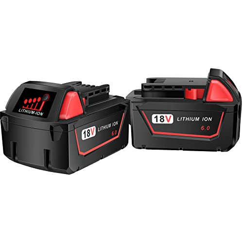 Oyrmil 2 Packs 18V 6.0Ah Replacement Battery for Milwaukee M18 48-11-1820 48-11-1850 48-11-1860 48-11-1828 48-11-10 Power Batteries