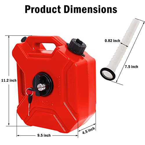 ATV Gas Can 1.3 Gallon with Mounting Bracket and Lock, 5L Oil Petrol Storage Cans Spare Emergency Backup Tanks,for SUV ATV Motorcycle Gas Can