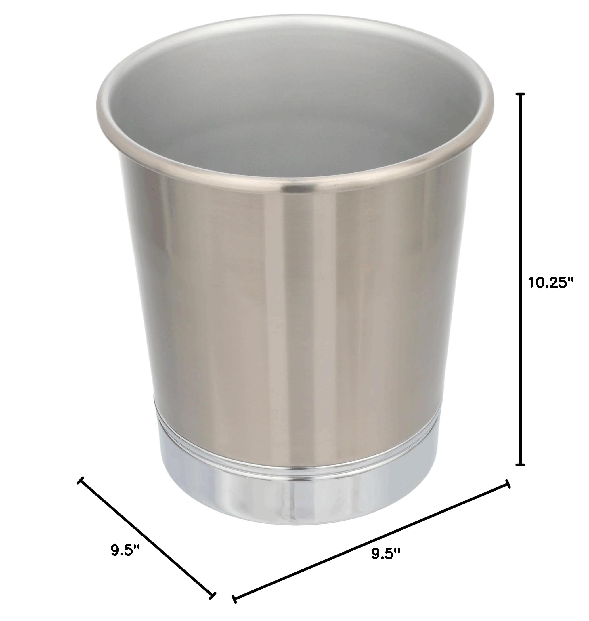 iDesign York Metal Wastebasket, Trash Can for Bathroom, Kitchen, Office, Bedroom, 9.5" x 9.5" x 10.25" - Brushed Nickel and Chrome
