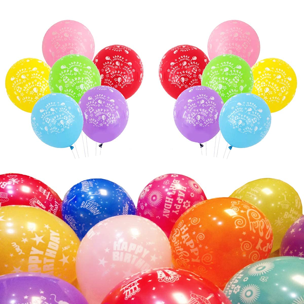 Happy Birthday Printed Balloons 100 Pcs 12 Inch Colorful Latex Balloons,Birthday Balloons, Assorted Colors Happy Birthday Balloon for Birthday Party Supplies Baby Shower Decorations