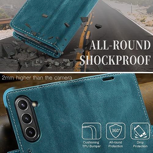 Cellphone Flip Case Wallet Case for Samsung Galaxy Z Fold 5,Retro Real Cowhide Leather Folio Flip Wallet Magnetic Slim Phone Cover|Card Holder, Anti-Drop,Full Protection Protective Case ( Color : Blue