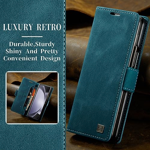 Cellphone Flip Case Wallet Case for Samsung Galaxy Z Fold 5,Retro Real Cowhide Leather Folio Flip Wallet Magnetic Slim Phone Cover|Card Holder, Anti-Drop,Full Protection Protective Case ( Color : Blue