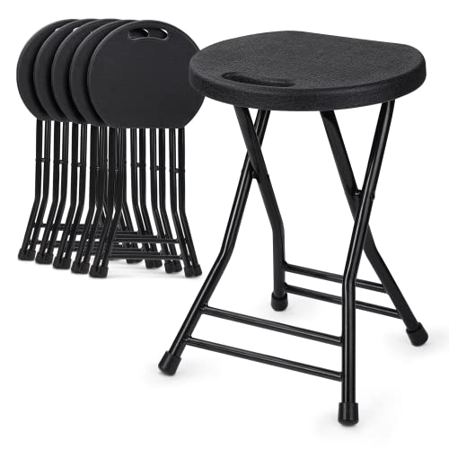 Magshion Foldable Stool with Handle Indoor Outdoor 6 Pack Backless Folding Stool Sturdy 230lbs Capacity, 18 Inch Black