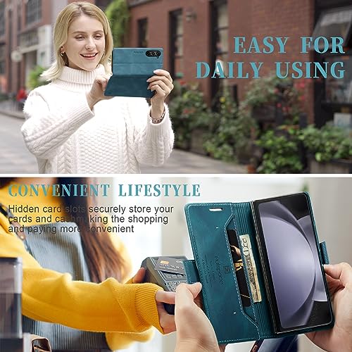 Cellphone Flip Case Wallet Case for Samsung Galaxy Z Fold 5,Retro Real Cowhide Leather Folio Flip Wallet Magnetic Slim Phone Cover|Card Holder, Anti-Drop,Full Protection Protective Case ( Color : Blue
