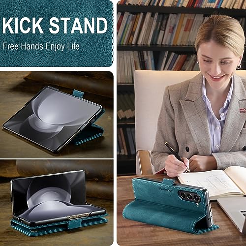 Cellphone Flip Case Wallet Case for Samsung Galaxy Z Fold 5,Retro Real Cowhide Leather Folio Flip Wallet Magnetic Slim Phone Cover|Card Holder, Anti-Drop,Full Protection Protective Case ( Color : Blue