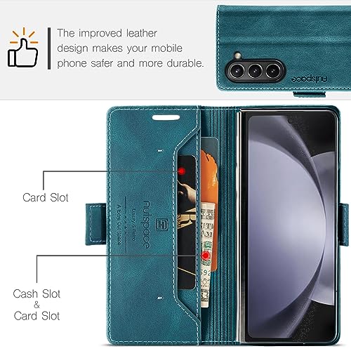 Cellphone Flip Case Wallet Case for Samsung Galaxy Z Fold 5,Retro Real Cowhide Leather Folio Flip Wallet Magnetic Slim Phone Cover|Card Holder, Anti-Drop,Full Protection Protective Case ( Color : Blue