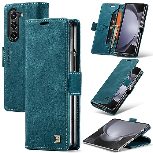 Cellphone Flip Case Wallet Case for Samsung Galaxy Z Fold 5,Retro Real Cowhide Leather Folio Flip Wallet Magnetic Slim Phone Cover|Card Holder, Anti-Drop,Full Protection Protective Case ( Color : Blue