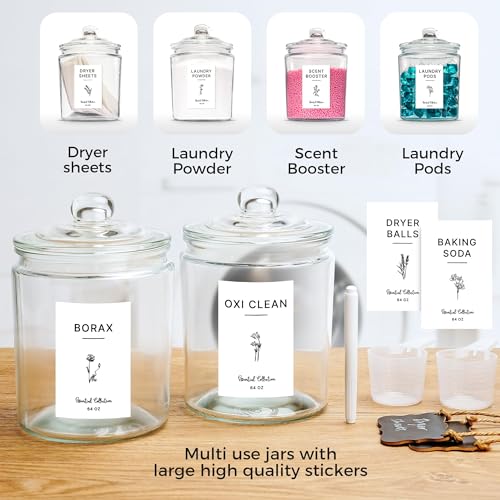 Arjust Glass Jars for Laundry Room Organization Jars Half Gallon Laundry Pods Container with Scoops Labels Chalkboards eBook Laundry Jars for Detergent Powder Dryer Balls Scent Boosters Dryer Sheets