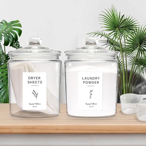 Arjust Glass Jars for Laundry Room Organization Jars Half Gallon Laundry Pods Container with Scoops Labels Chalkboards eBook Laundry Jars for Detergent Powder Dryer Balls Scent Boosters Dryer Sheets