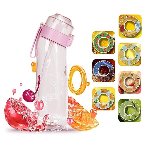 GoldenPlayer Air Water Bottle, With 7 Flavor Pods, BPA-free, 0 Sugar, 0 Calories, 650ML, Scented Water Bottle, Sports Water Bottle, Portable Water Bottle with Straw(Old Pink)